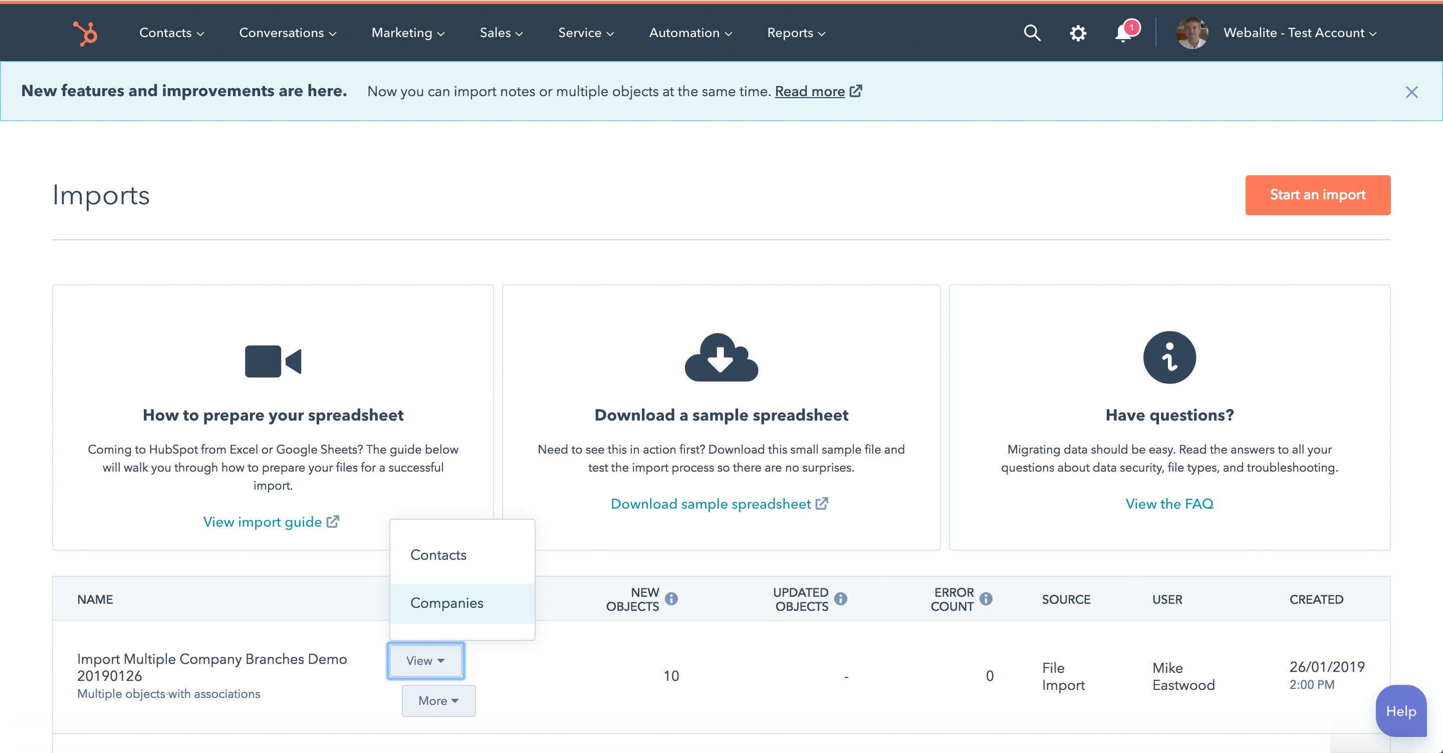 How to import Contacts and Companies with multiple branches to HubSpot