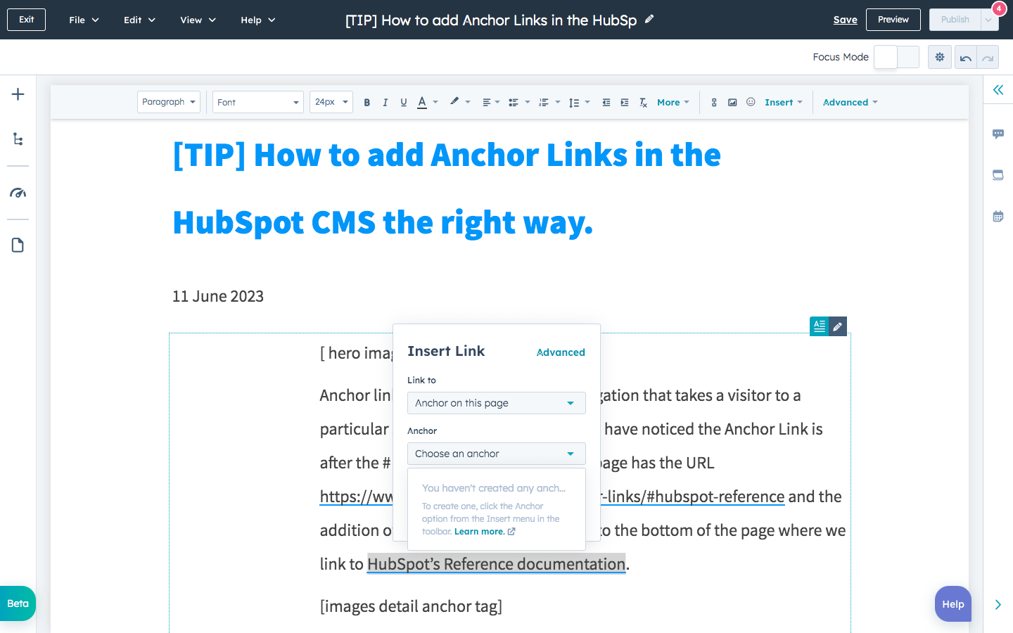 [TIP] How to add Anchor Links, in the HubSpot CMS, the right way.