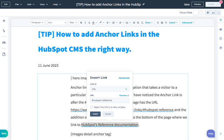 [TIP] How to add Anchor Links, in the HubSpot CMS, the right way.